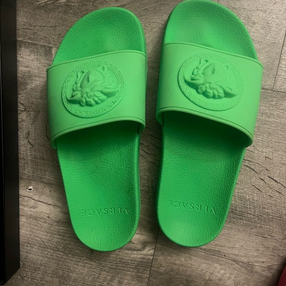 Versace | Shoes | Versace Neon Green Embossed Slides | Poshmark